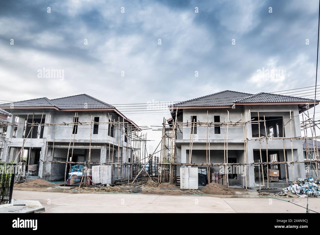 construction residential new house in progress at building site Stock ...