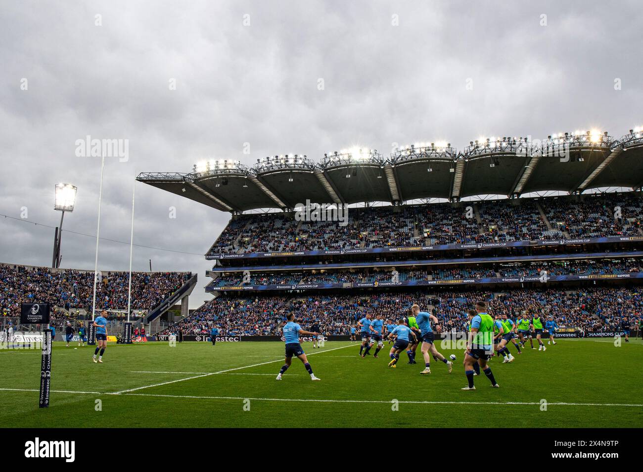 Dublin, Ireland. 4th May, 2024. The Leinster team during the warmup ...