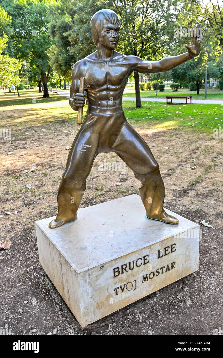 Mostar, Bosnia and Herzegovina - Jul 22, 2023: Bruce Lee monument in ...
