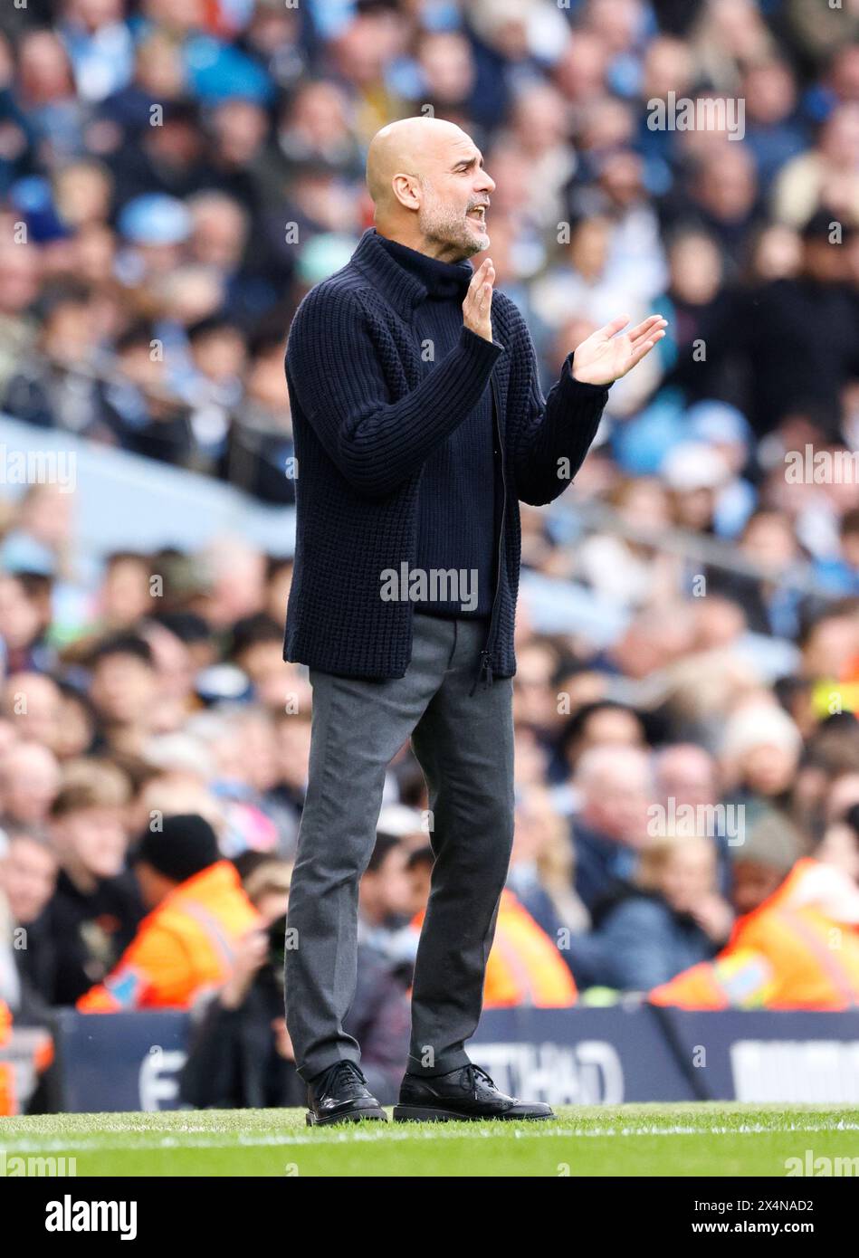 Manchester City manager Pep Guardiola on the touchline during the ...