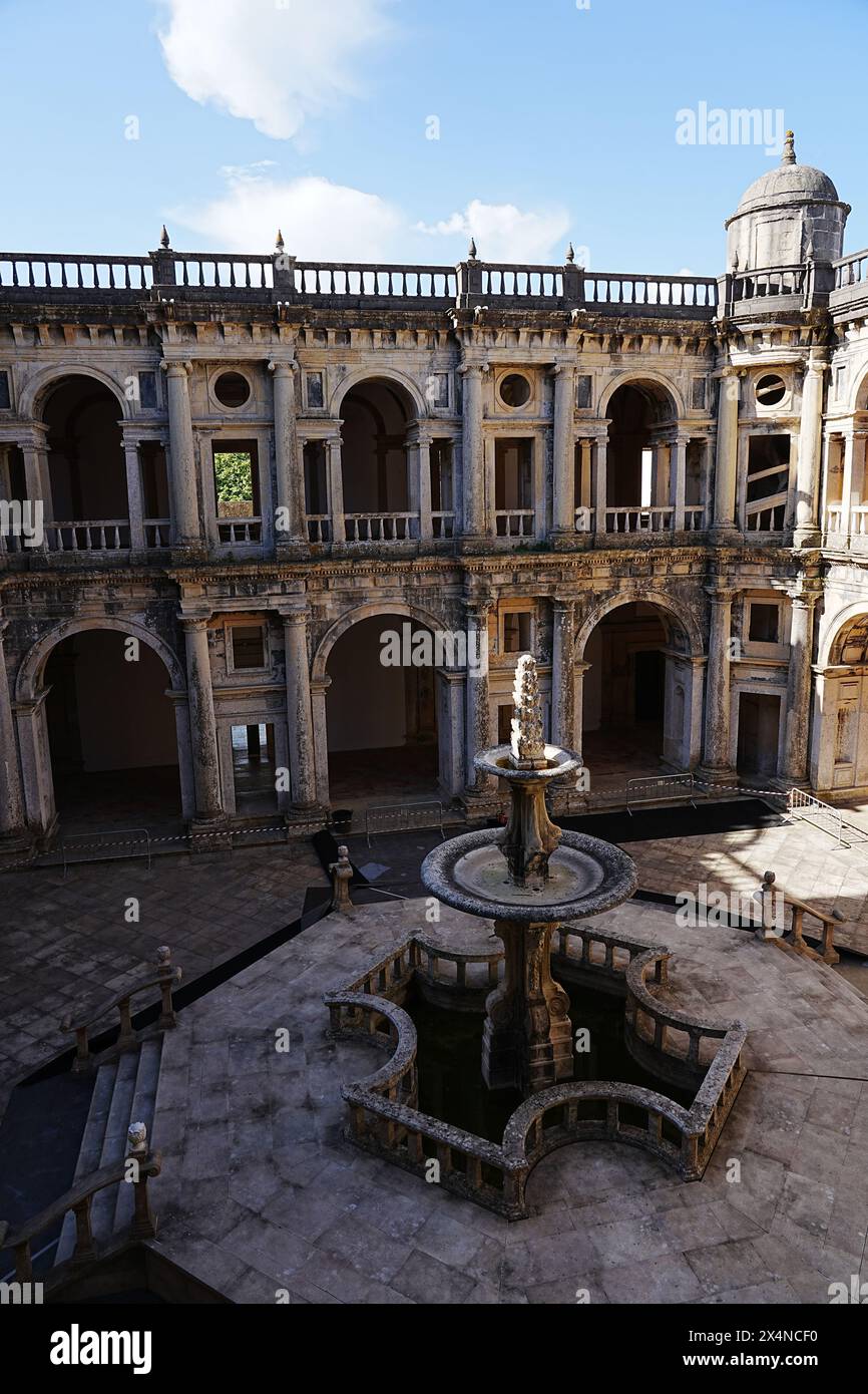 Courtyard, cloisters in convent of Christ in European TOMAR city at ...