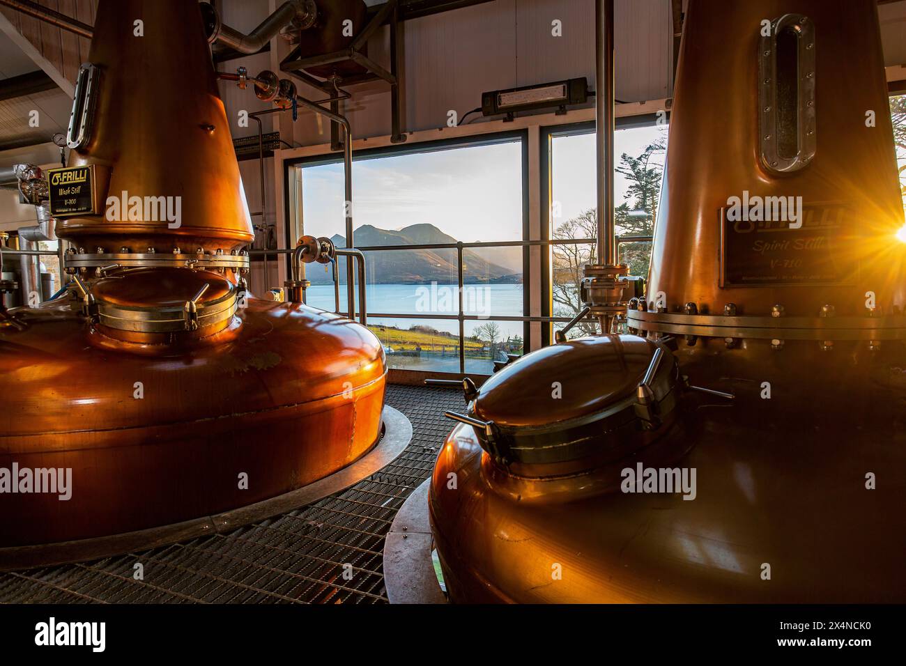 Raasay distillery still room looks out across the sound to the Cuillins ...