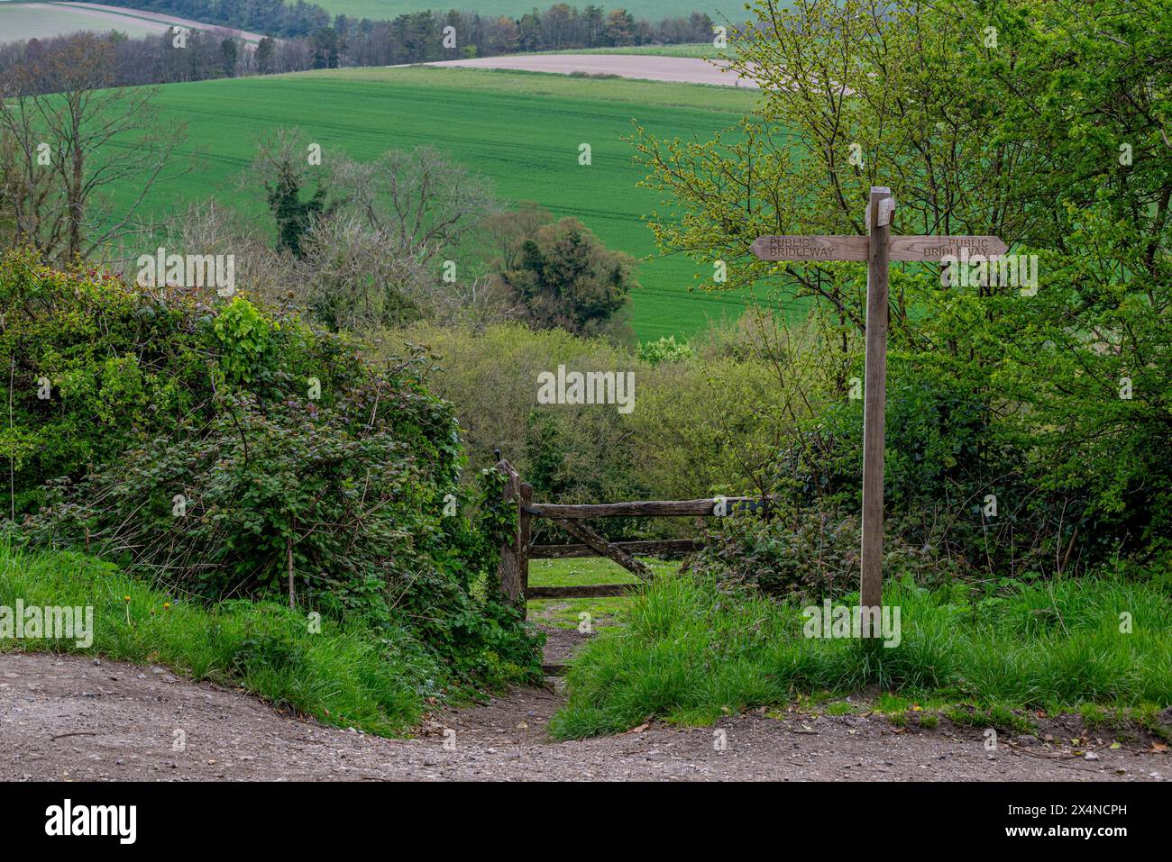 Footpath gate and directional sign post pictured North of Findon in the ...