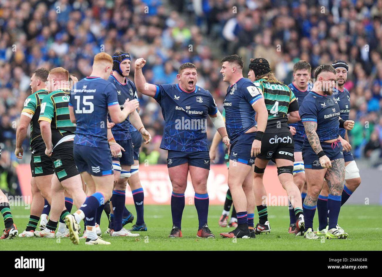 Leinster Rugby's Tadge Furlong celebrates his side’s winning a penalty ...