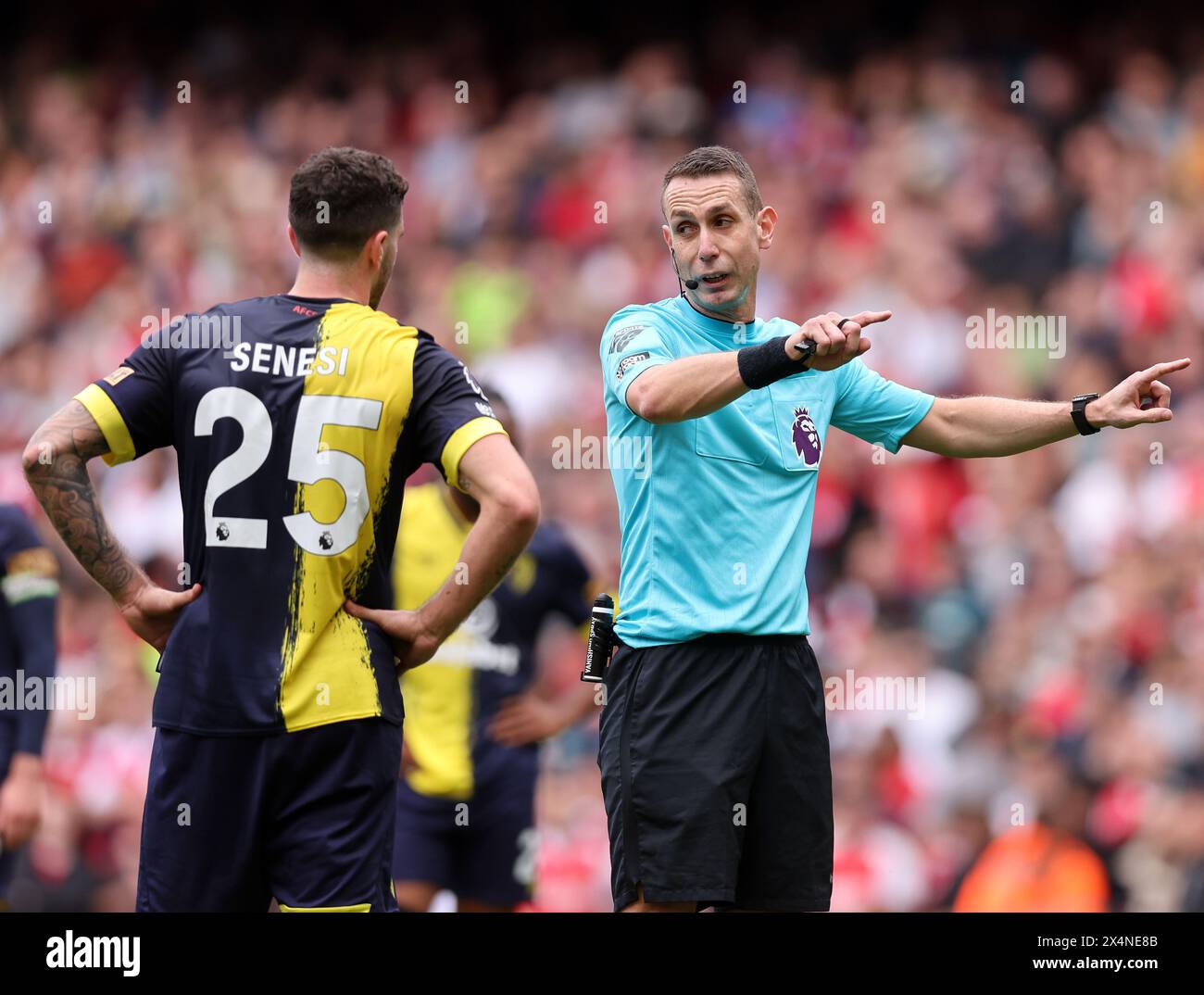 London, UK. 4th May, 2024. Referee David Coote awards a penalty to ...