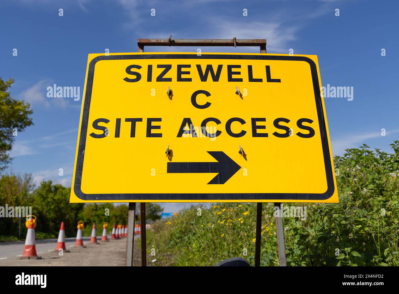 Sign at the entrance to the Sizewell C nuclear power station ...
