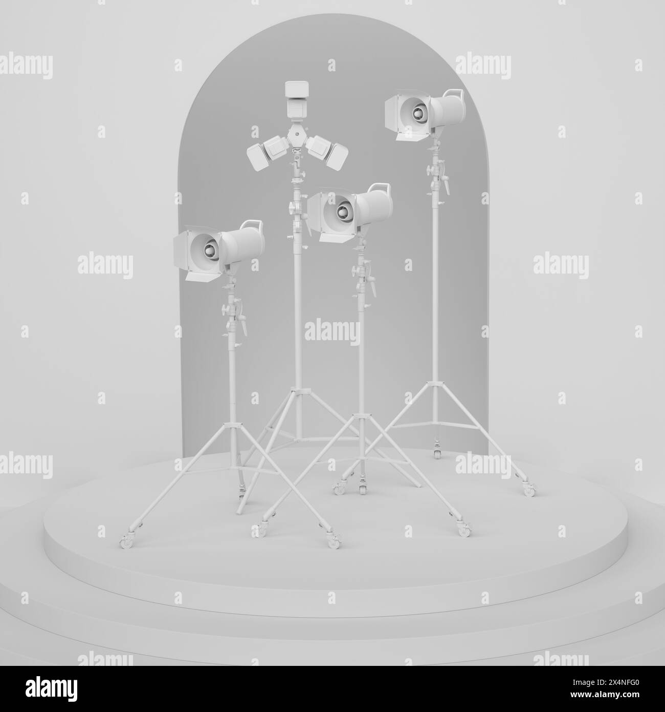 Abstract scene or podium with photography studio flash on a lighting ...