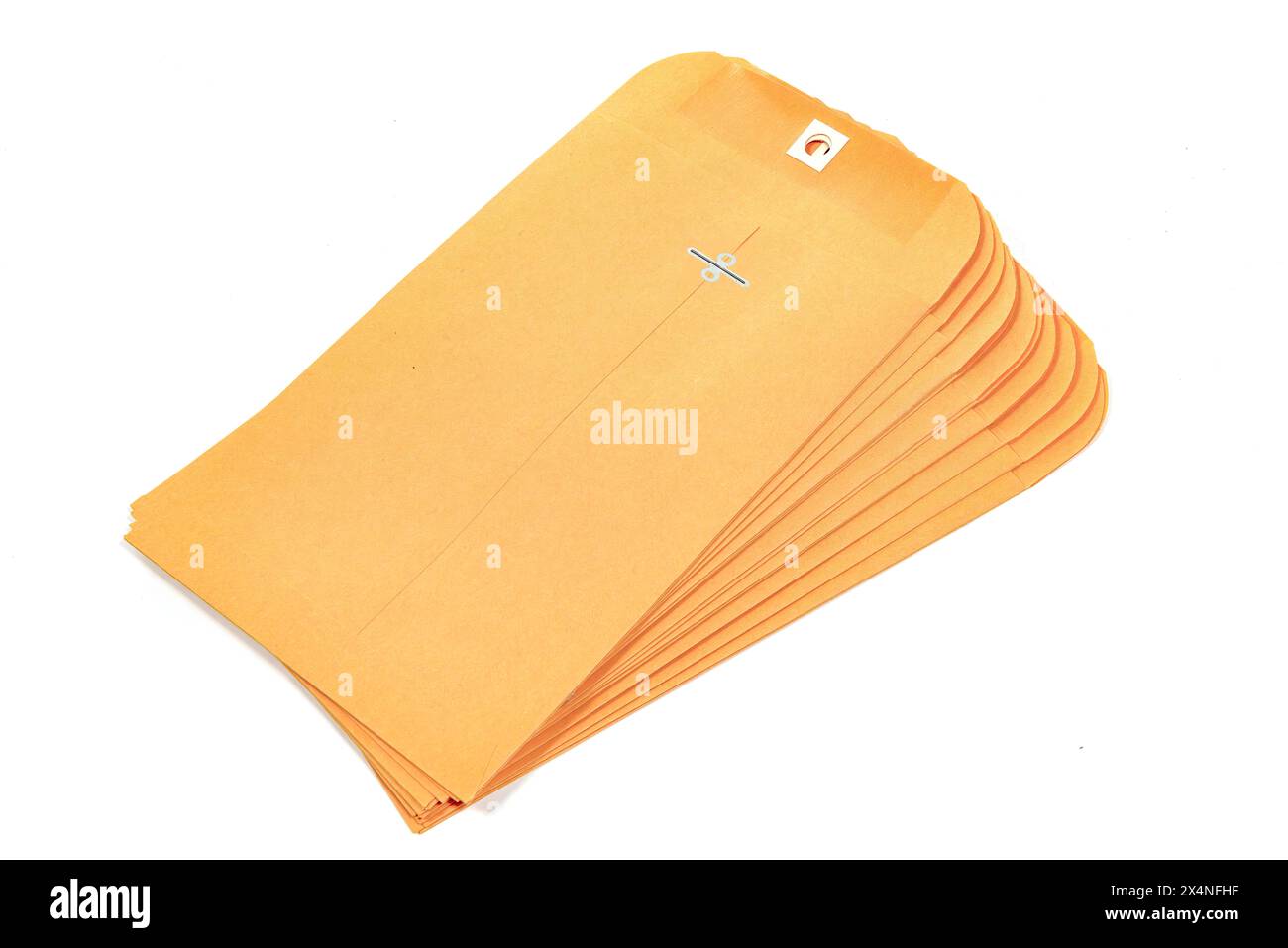 Horizontal close-up shot of fanned out 6x9 manila envelopes isolated on ...