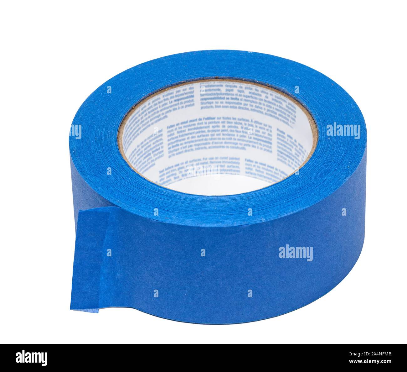 Horizontal close-up shot of a roll of blue painters tape isolated on ...