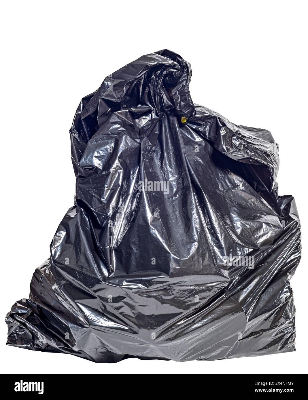 Vertical close-up shot of a dark brown trash bag on a white background ...