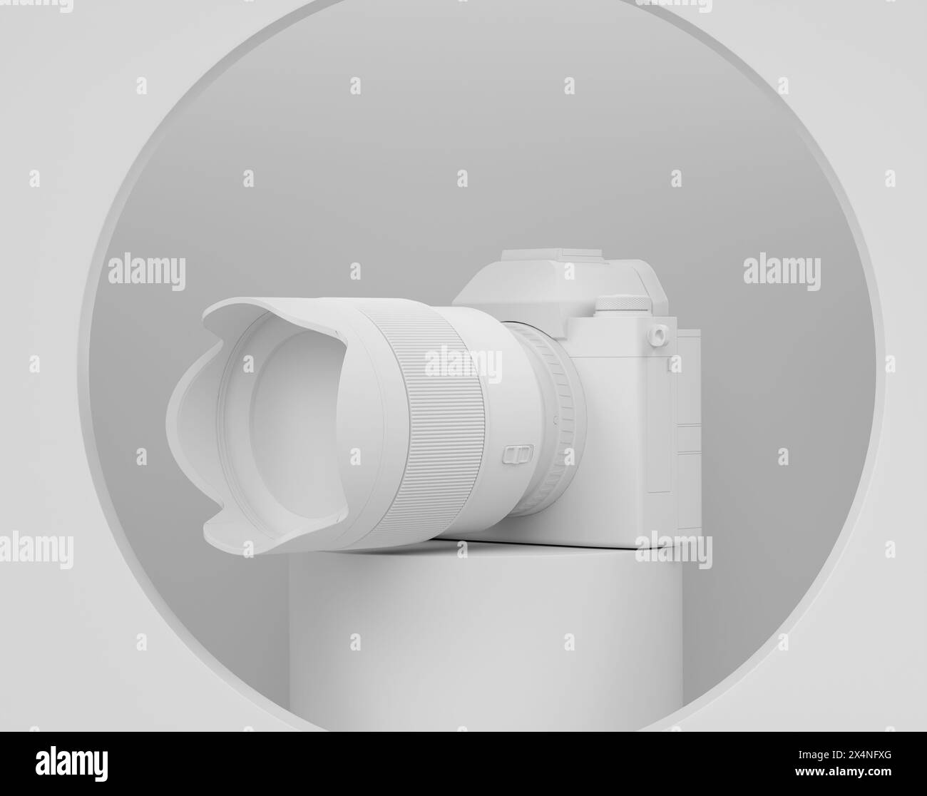 Abstract scene or podium with nonexistent DSLR camera and lens on ...