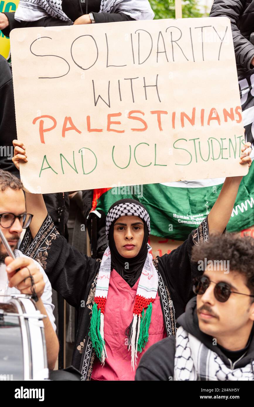 London, UK. 4 May 2024. Pro-Palestine students protest on Gower Street ...