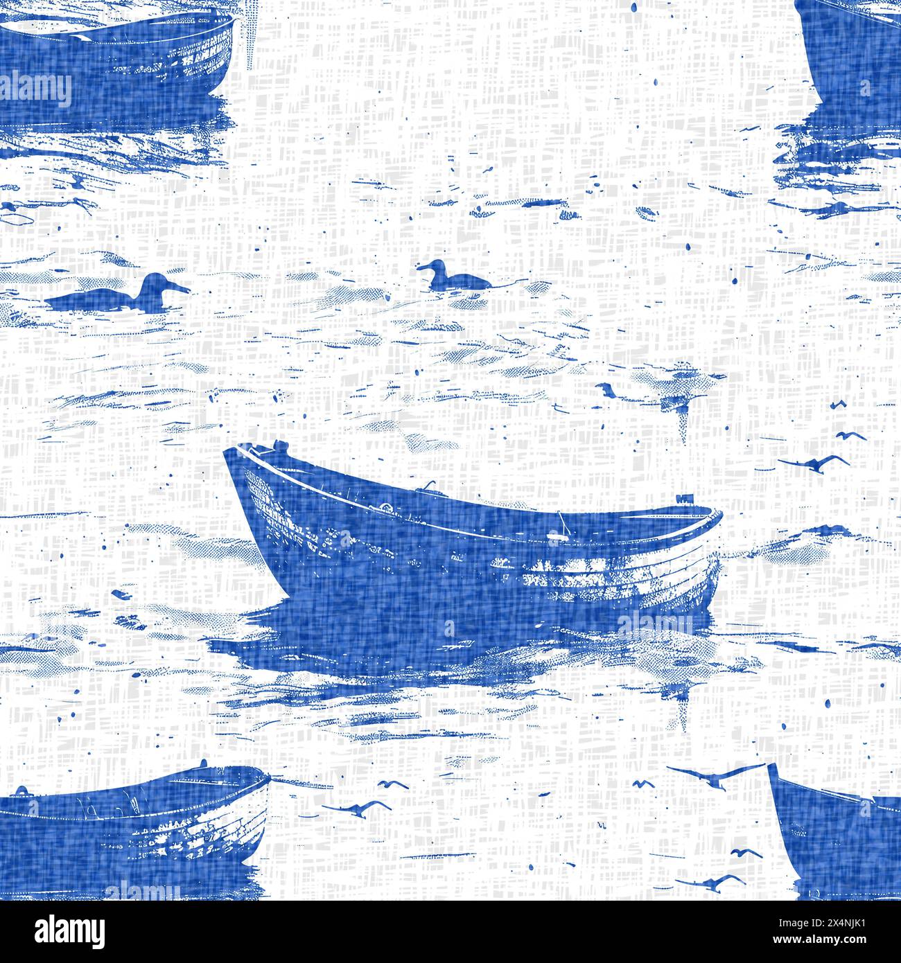 Coastal sail boat in azure ocean blue seamless background. Modern ...