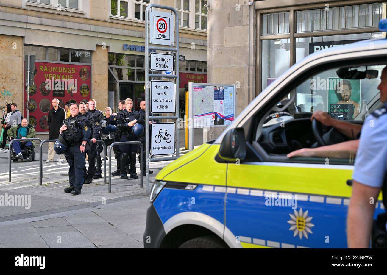 Stuttgart, Germany. 04th May, 2024. Police officers stand on the edge ...