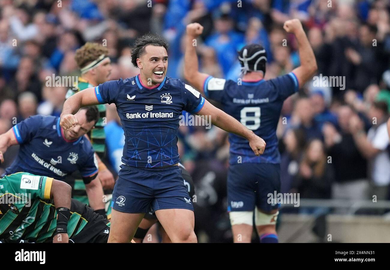Leinster Rugby's James Lowe celebrates their side’s victory in the ...