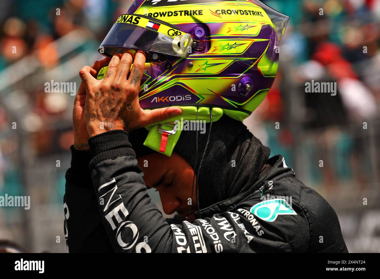 Miami, USA. 04th May, 2024. Lewis Hamilton (GBR) Mercedes AMG F1 on the ...