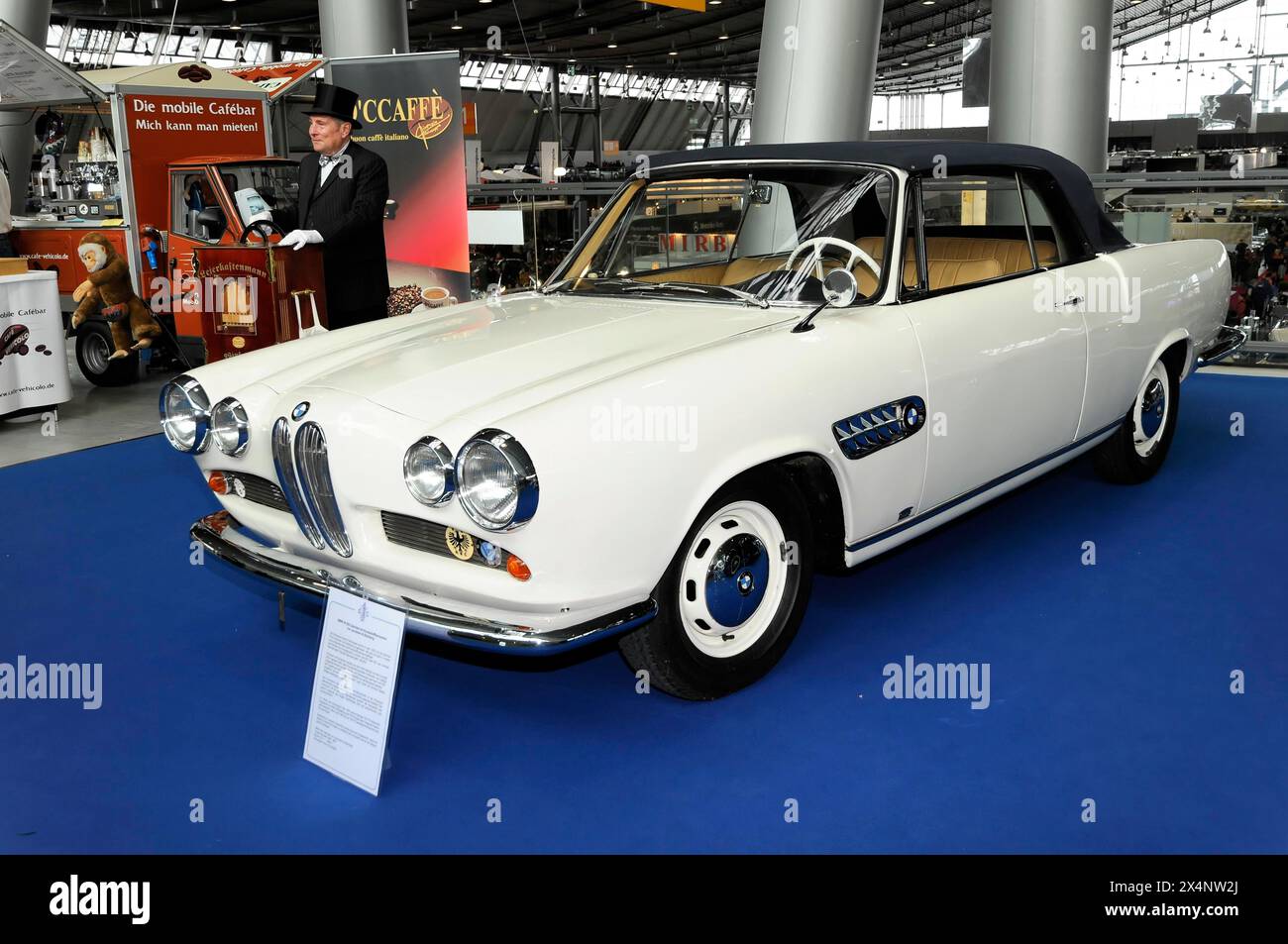 White BMW 700 Convertible presented in an exhibition hall, Stuttgart ...