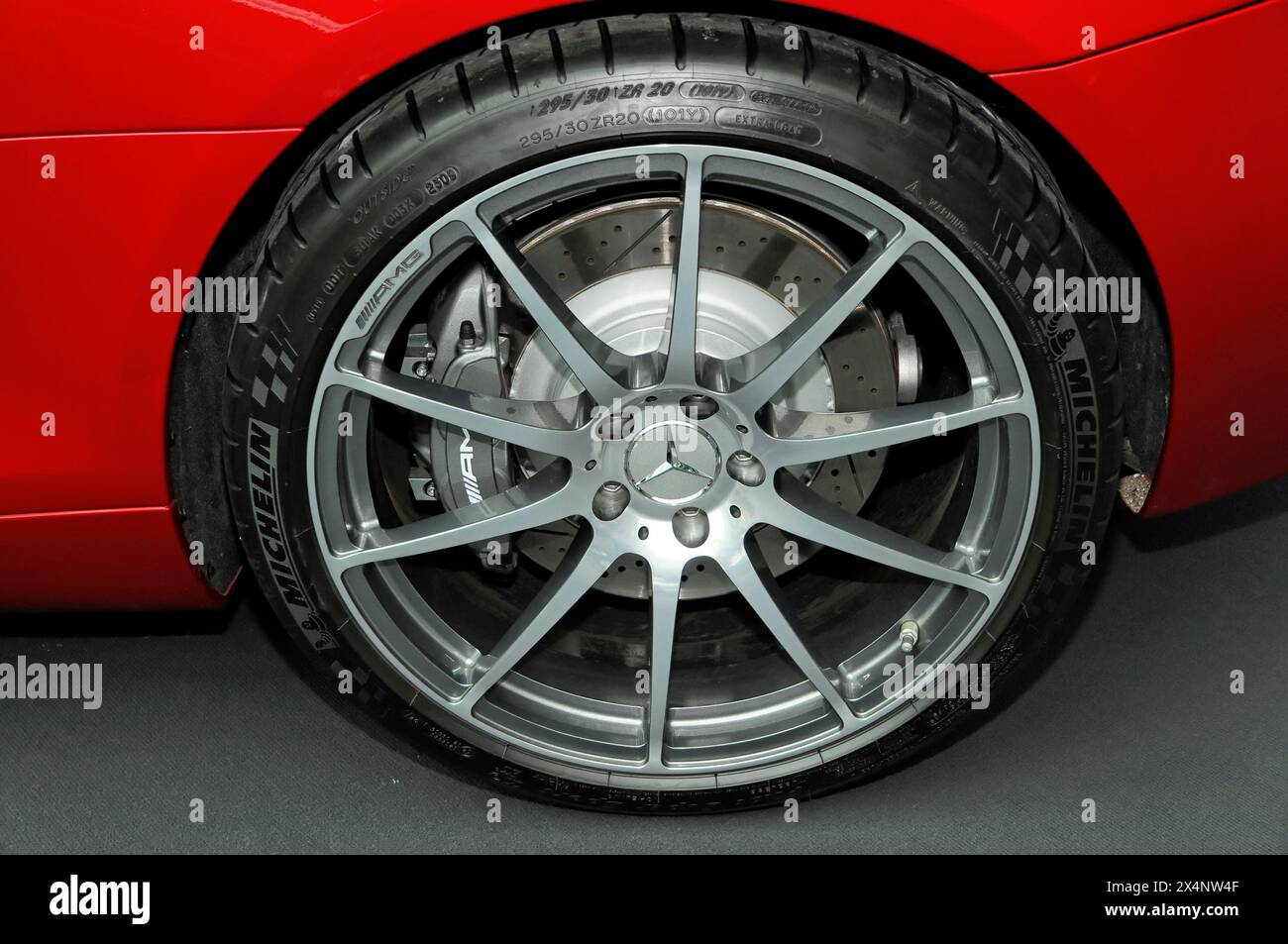 Detailed picture of the AMG wheel of a Mercedes sports car, including ...