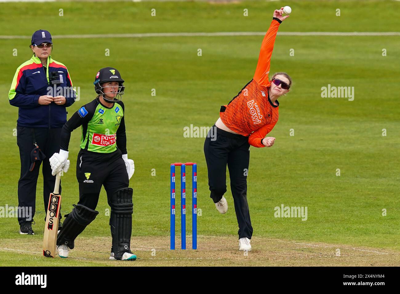 Bristol, UK, 4 May 2024. Southern Vipers' Charlie Dean bowling during ...