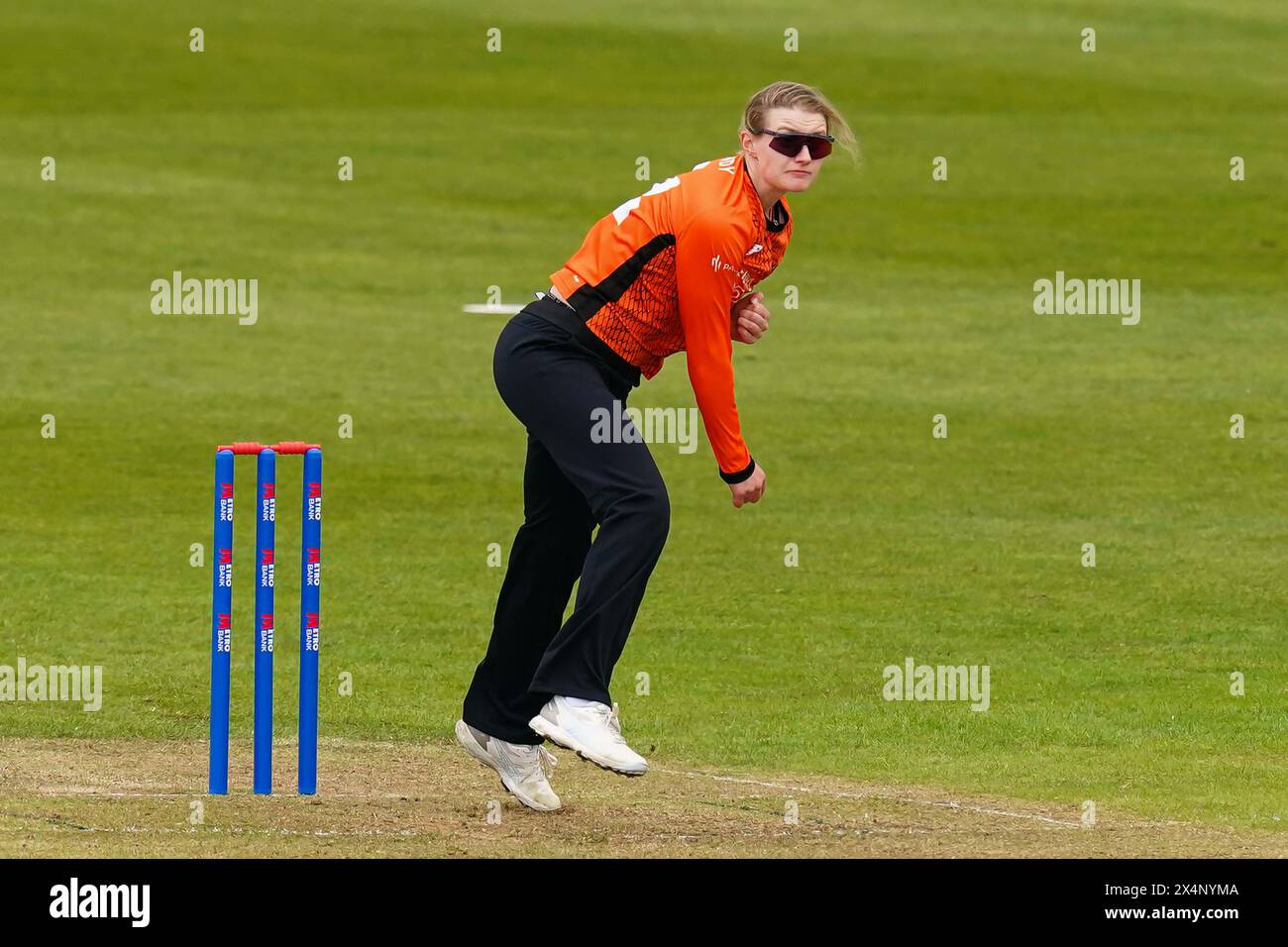Bristol, UK, 4 May 2024. Southern Vipers' Charlie Dean bowling during ...