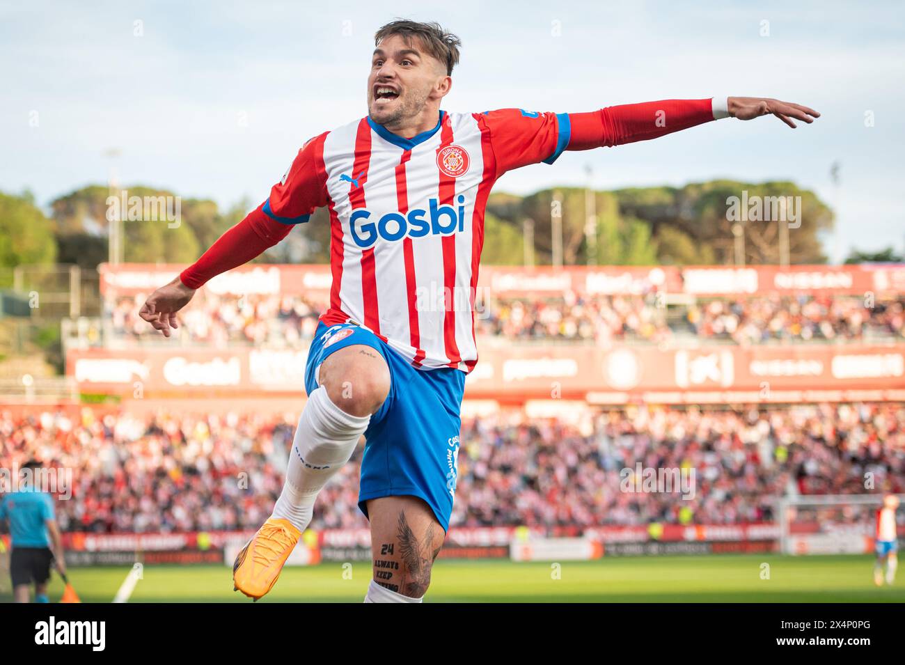 Girona, Spain. 04th May, 2024. Portu (Girona FC) celebrates after ...