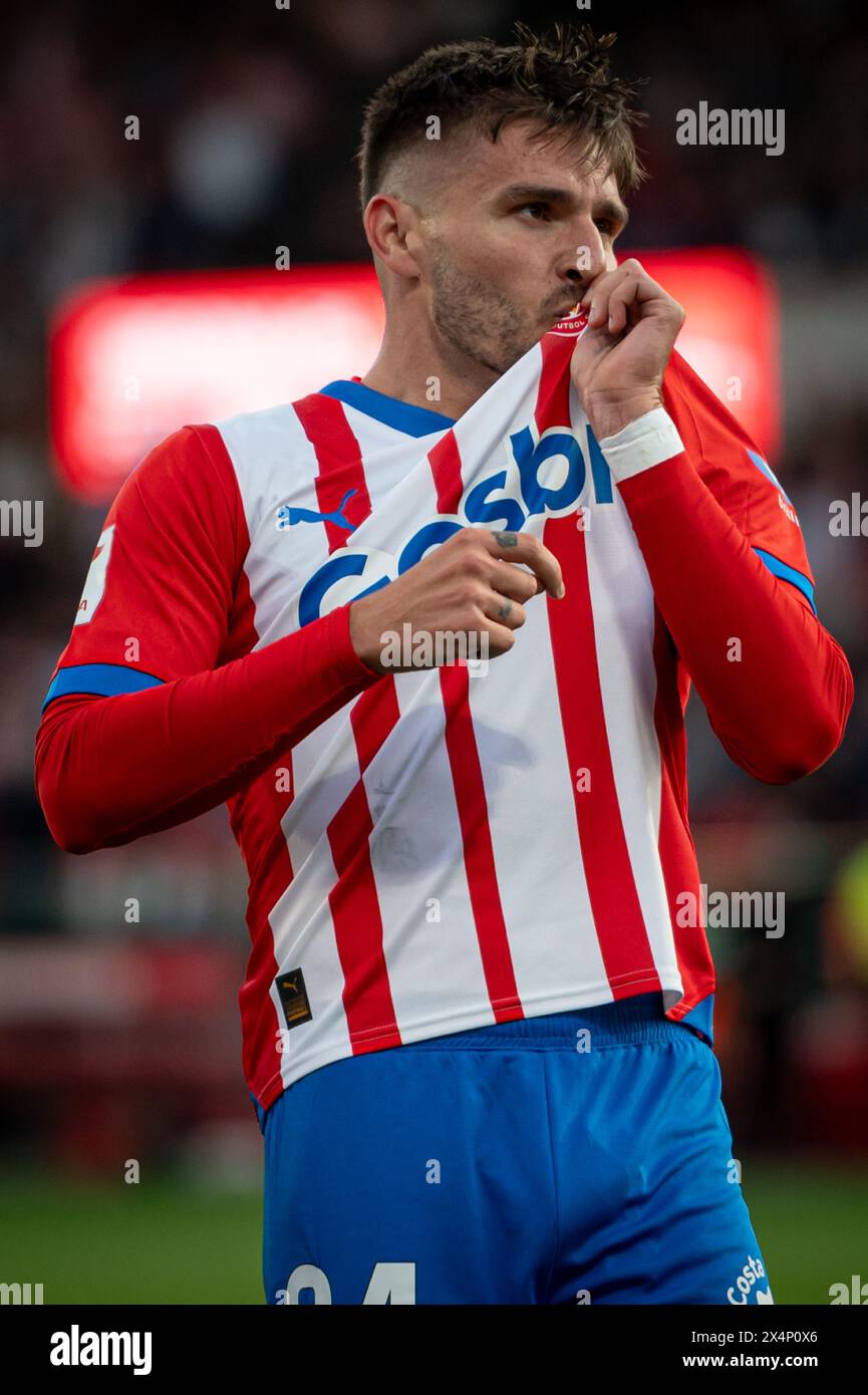 Girona, Spain. 04th May, 2024. Portu (Girona FC) celebrates after ...