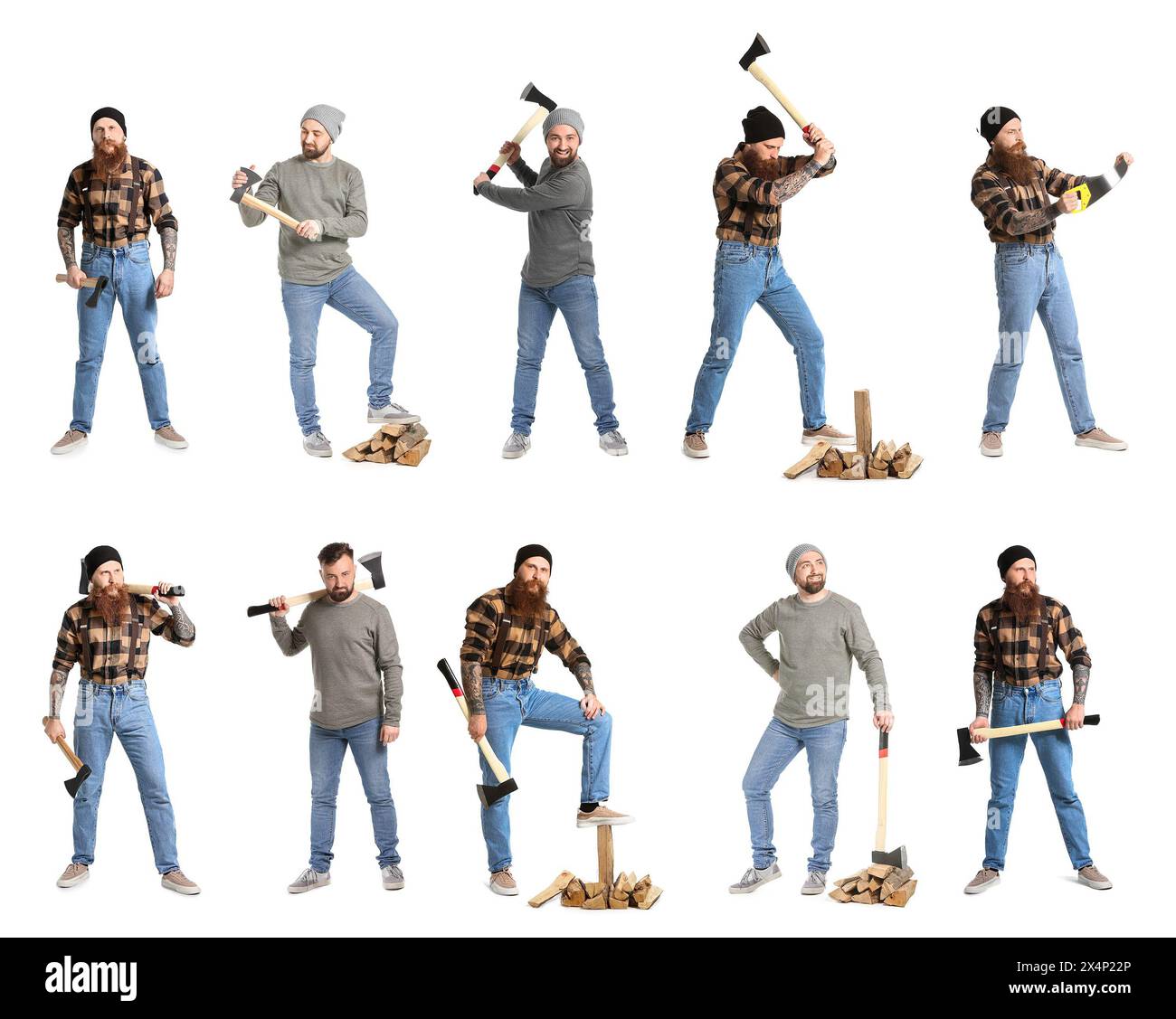 Set of lumberjacks on white background Stock Photo - Alamy