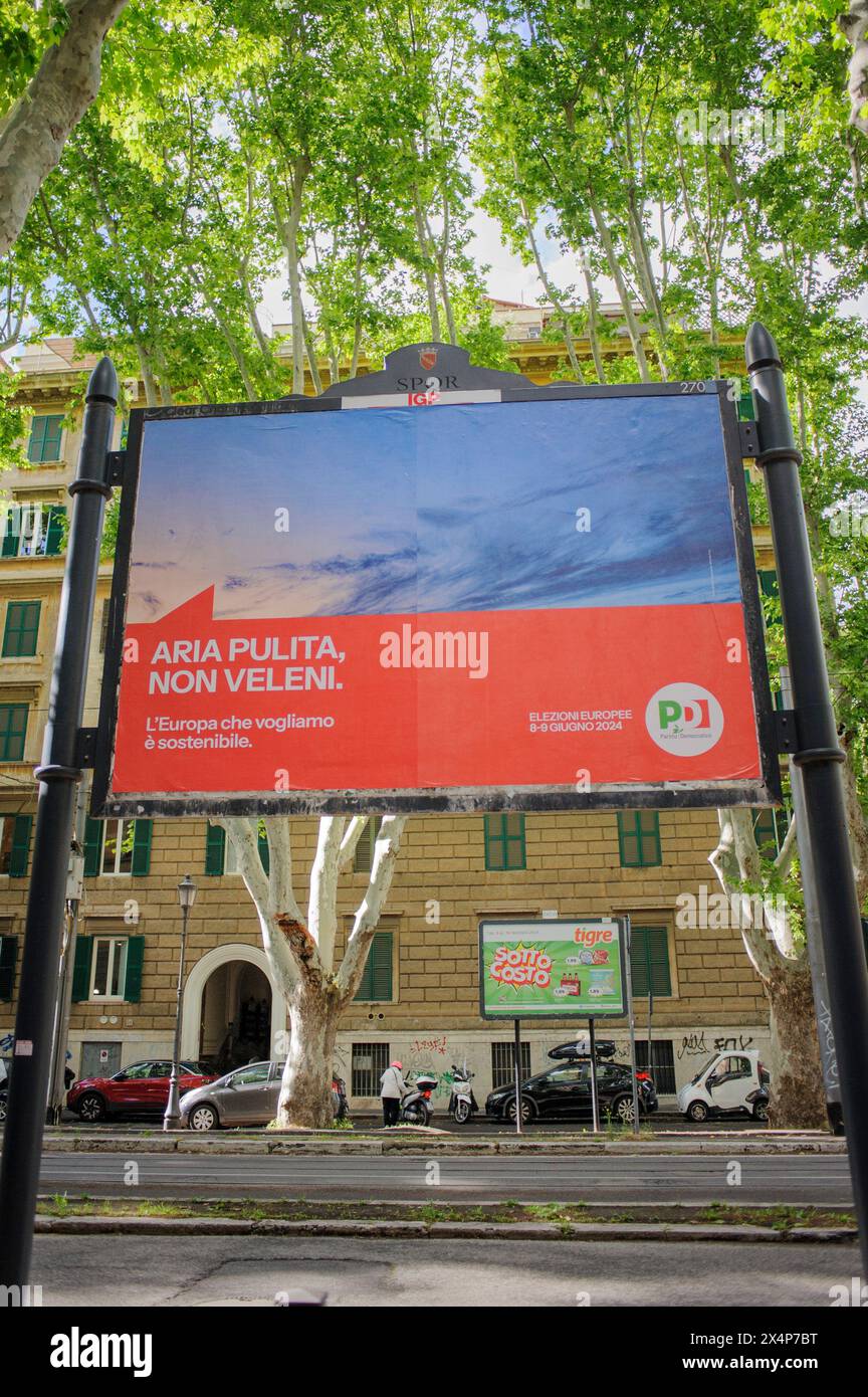 Rome, Italy. 3rd May, 2024. A large electoral billboard of the Italian ...