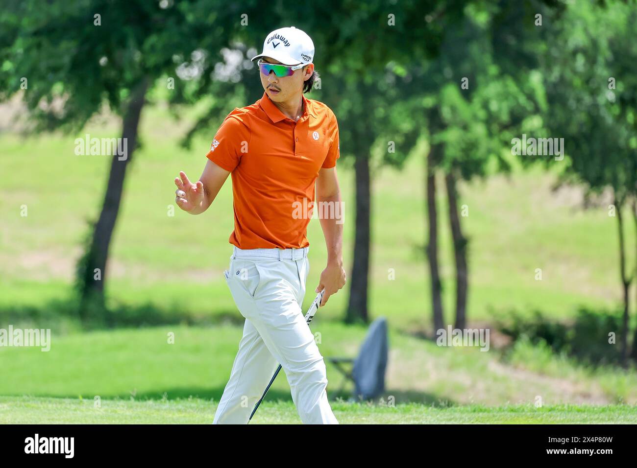 McKinney, TX, USA. 04th May, 2024. Min Woo Lee makes a putt on the 7th ...