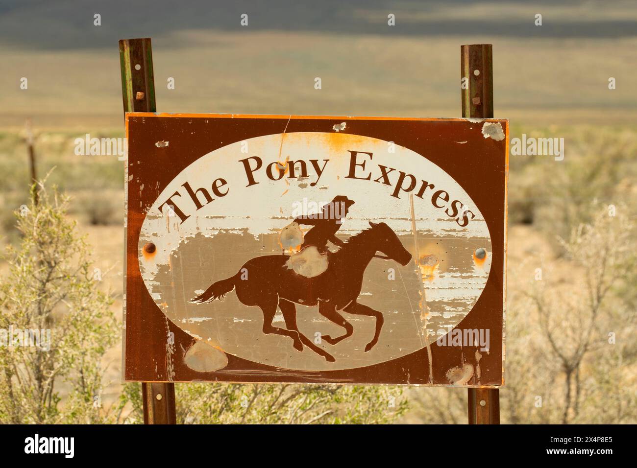 Trail sign, Pony Express National Back Country Byway, Pony Express National Historic Trail, Utah ...