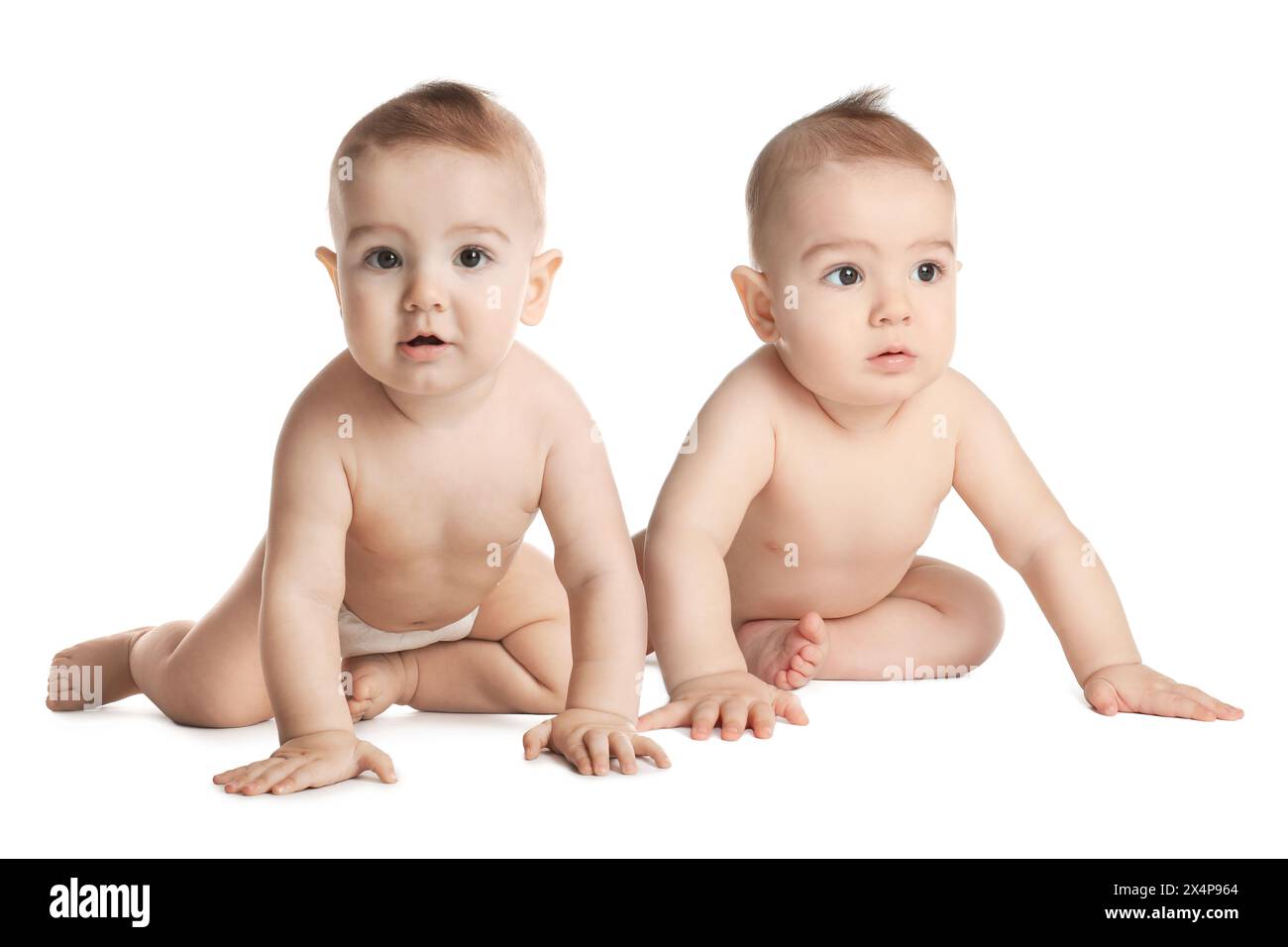 Portrait of cute twin babies on white background Stock Photo - Alamy