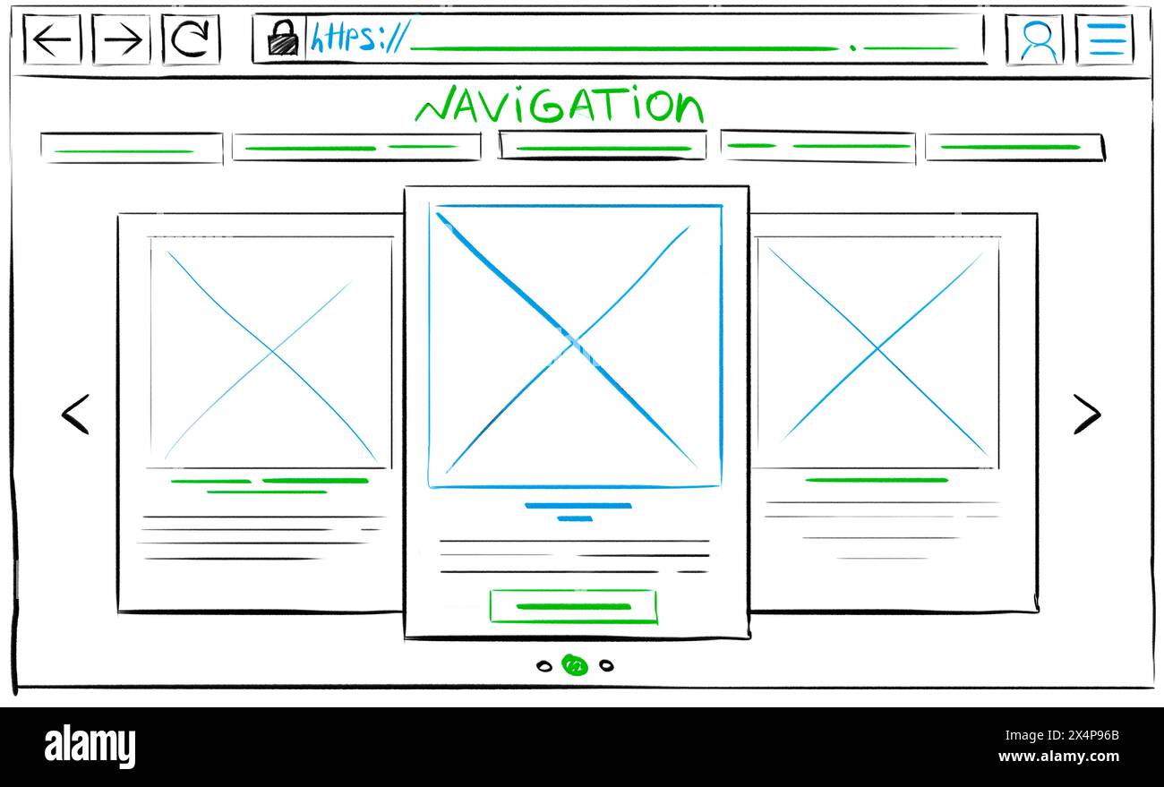 Website design template, interface development. Wireframe with different elements on white ...