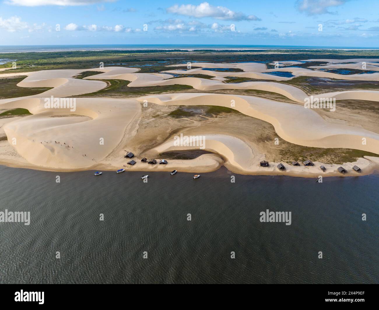 Aerial view of Parque da Dunas - Ilha das Canarias, Brazil. Huts on the ...