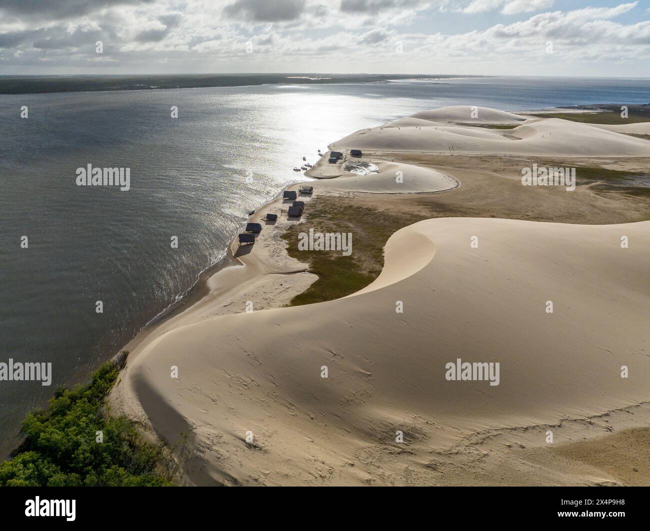 Aerial view of Parque da Dunas - Ilha das Canarias, Brazil. Huts on the ...