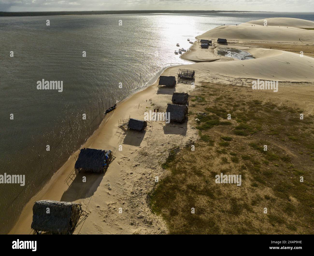 Aerial view of Parque da Dunas - Ilha das Canarias, Brazil. Huts on the ...
