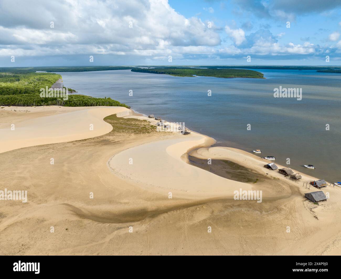 Aerial view of Parque da Dunas - Ilha das Canarias, Brazil. Huts on the ...