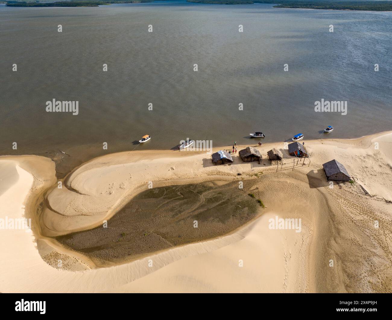 Aerial view of Parque da Dunas - Ilha das Canarias, Brazil. Huts on the ...