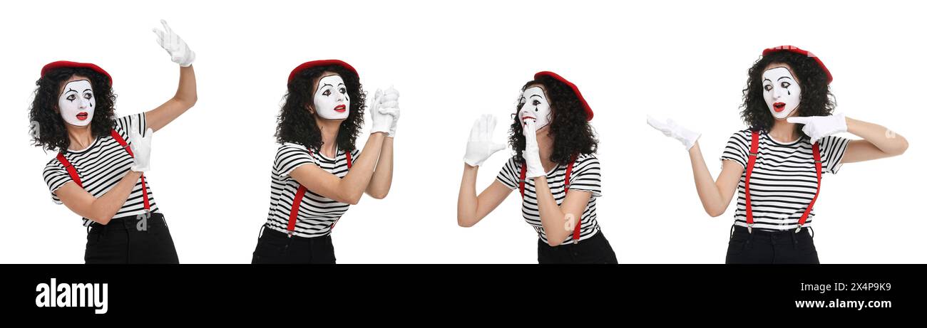 Funny mime on white background, set of photos Stock Photo - Alamy
