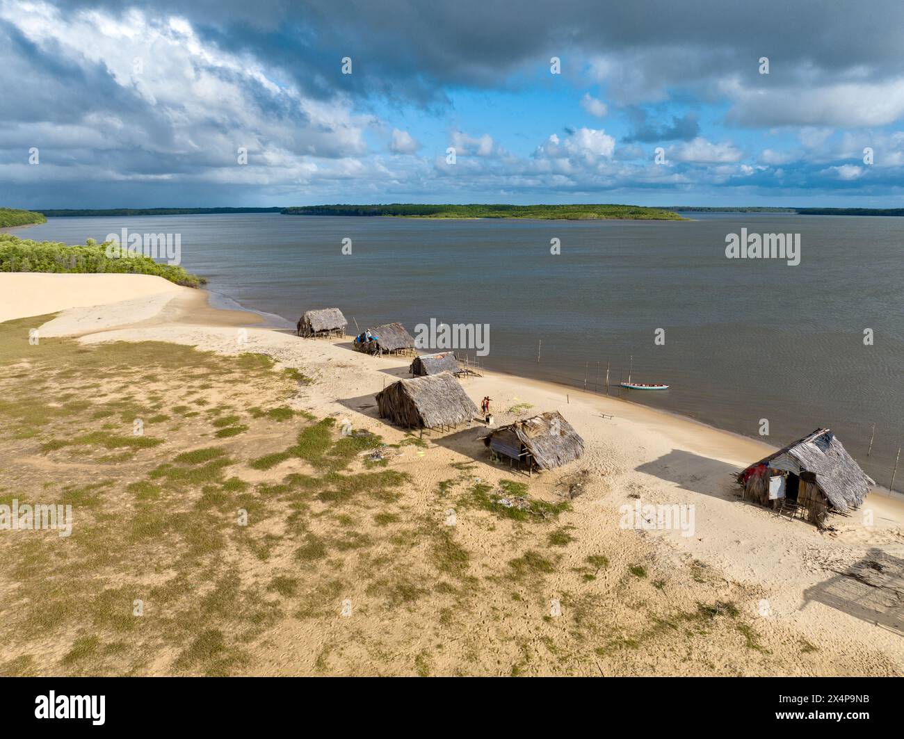 Aerial view of Parque da Dunas - Ilha das Canarias, Brazil. Huts on the ...