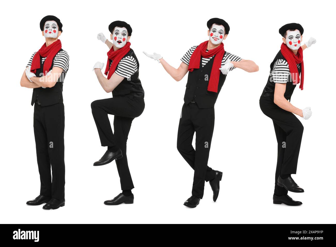 Funny mime posing on white background, set of photos Stock Photo - Alamy