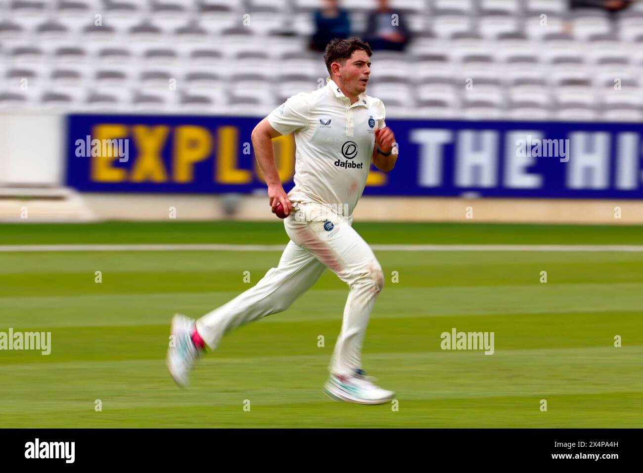 London. 4th May 2024. Ethan Bamber (54 Middlesex) in action bowling ...
