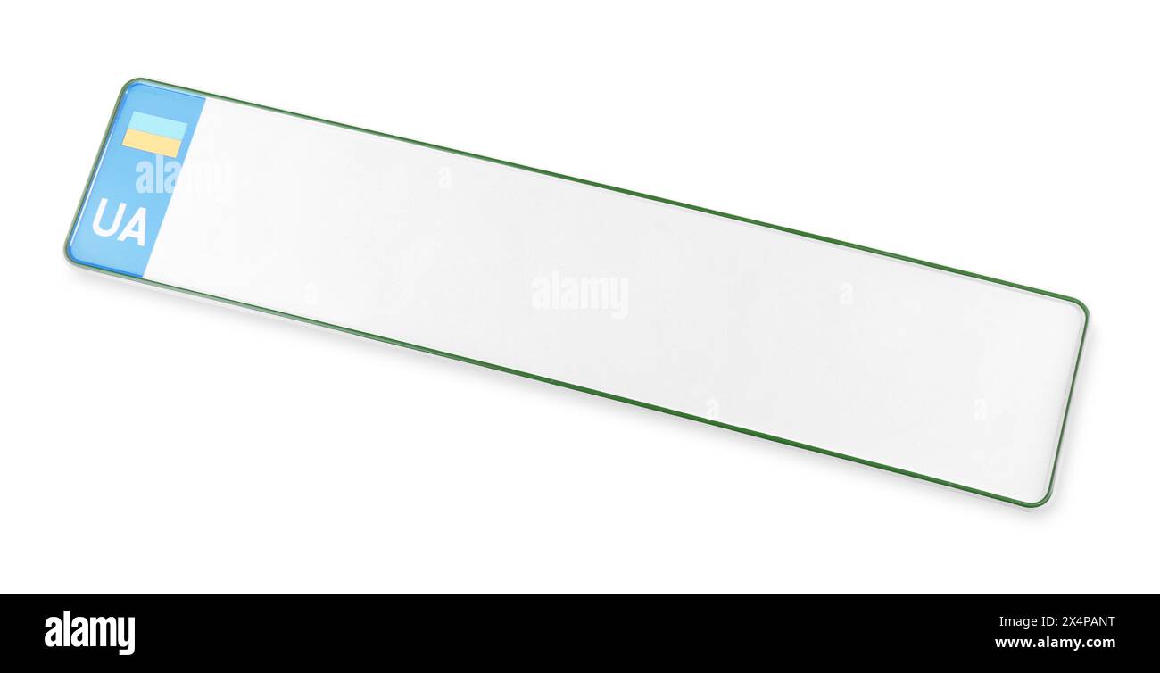 One vehicle registration plate isolated on white, top view Stock Photo ...