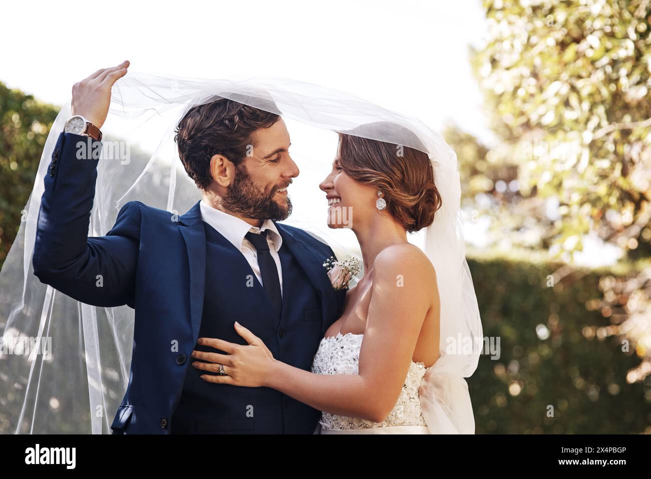 People, couple and happy for wedding in outdoor with love, anniversary ...