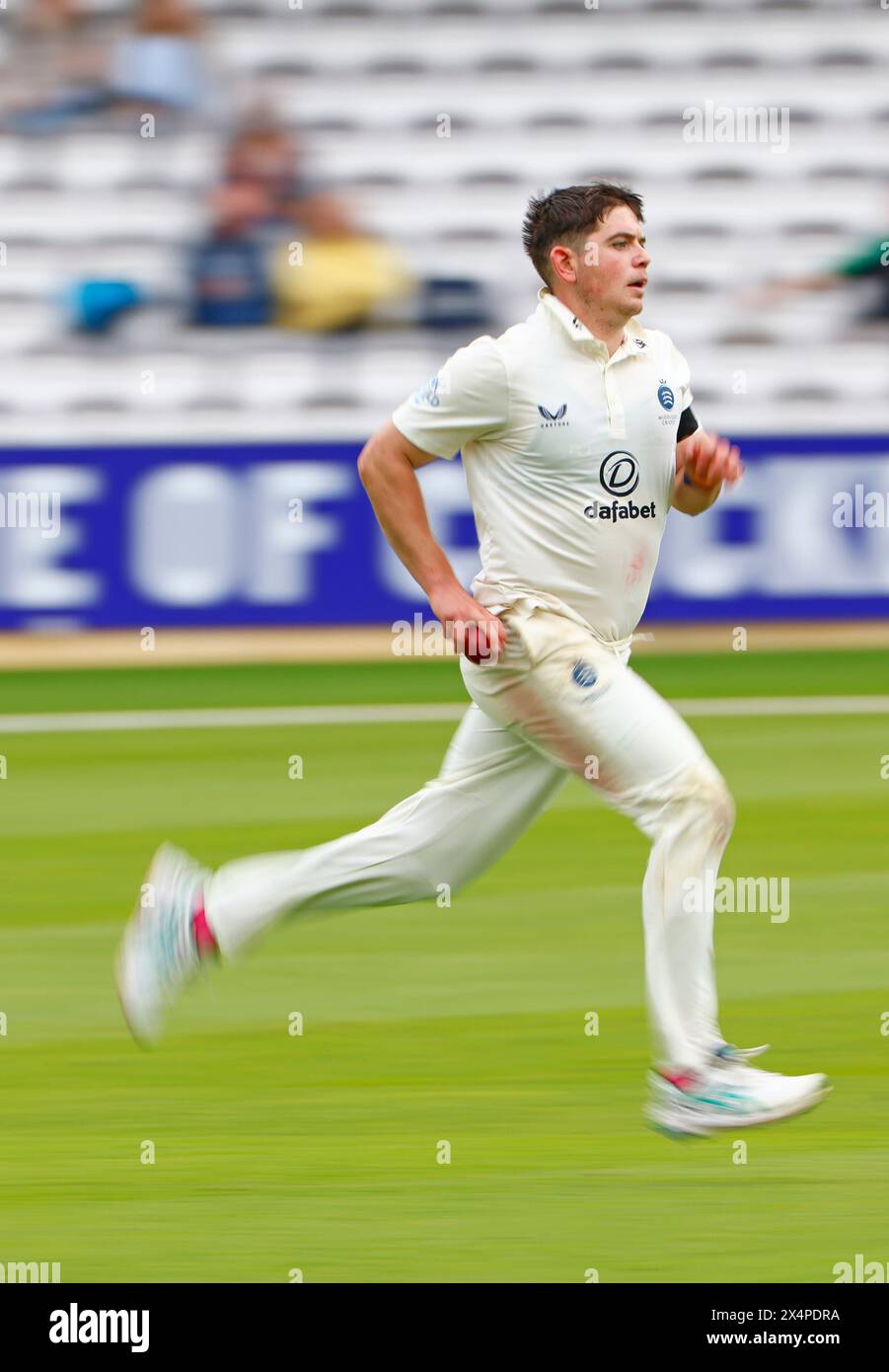 London. 4th May 2024. Ethan Bamber (54 Middlesex) in action bowling ...