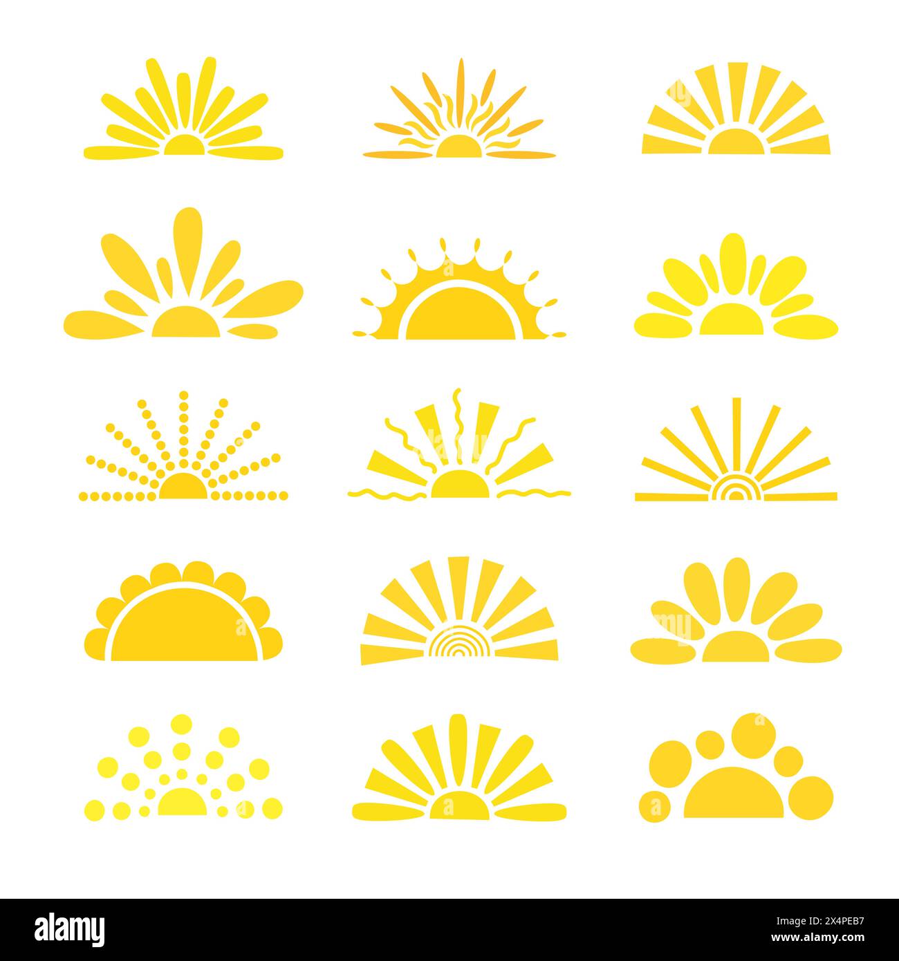 Simple yellow half sun hand drawn vector flat illustration with half ...