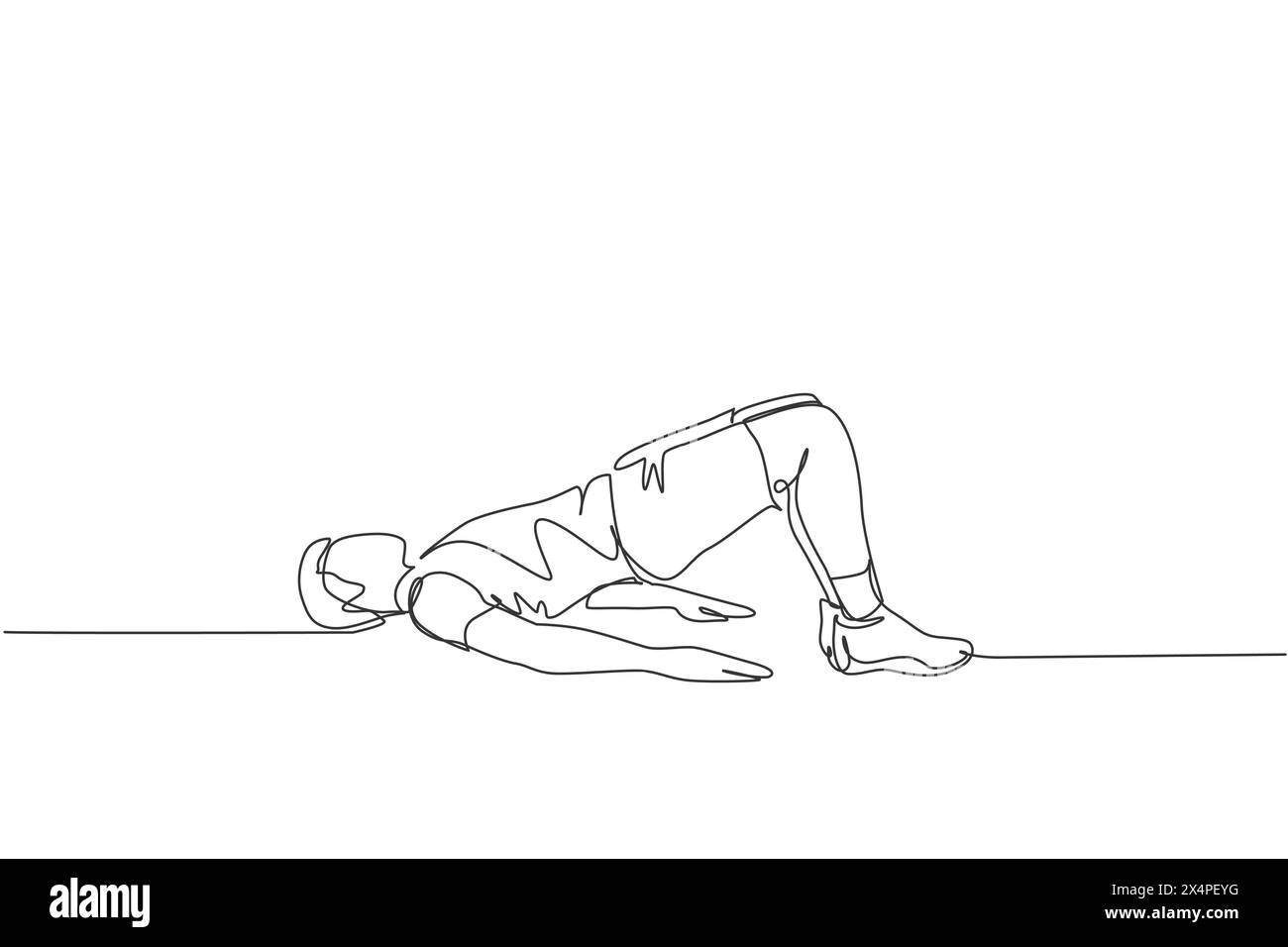 Single continuous line drawing young happy man exercising doing hip ...