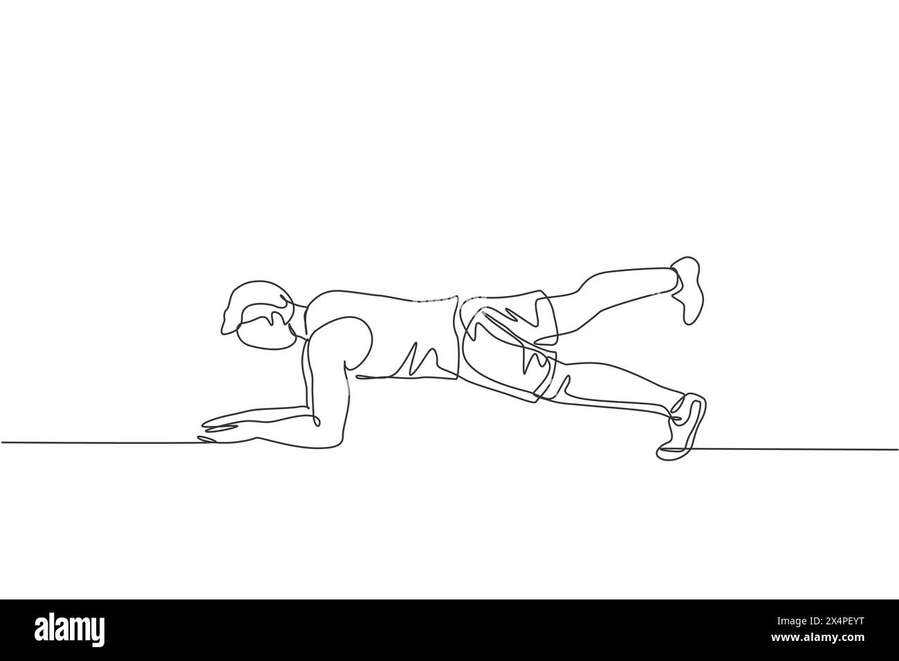 One single line drawing of young energetic man working out doing elbow ...
