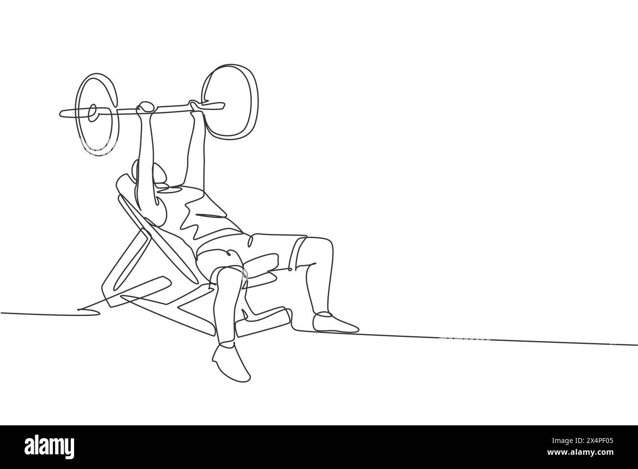 Single continuous line drawing of young sportive man training lift ...
