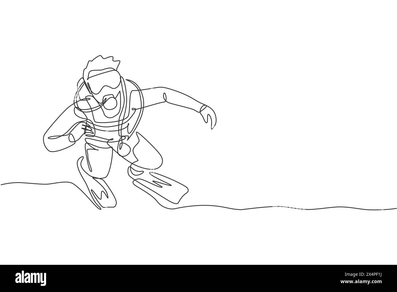 Single continuous line drawing of young sportive man pose at sea ocean ...