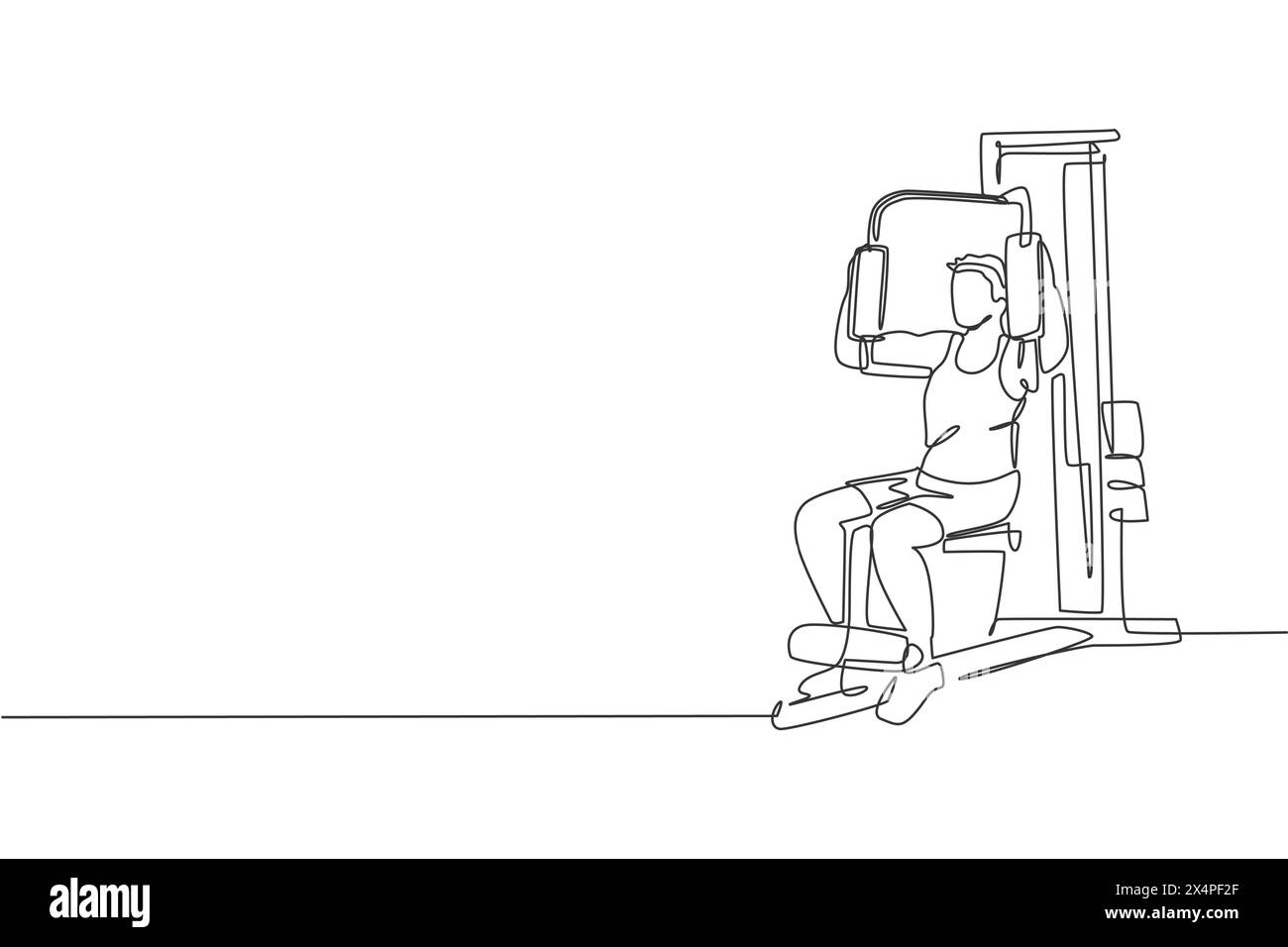 One continuous line drawing young sporty man working out with ab crunch ...